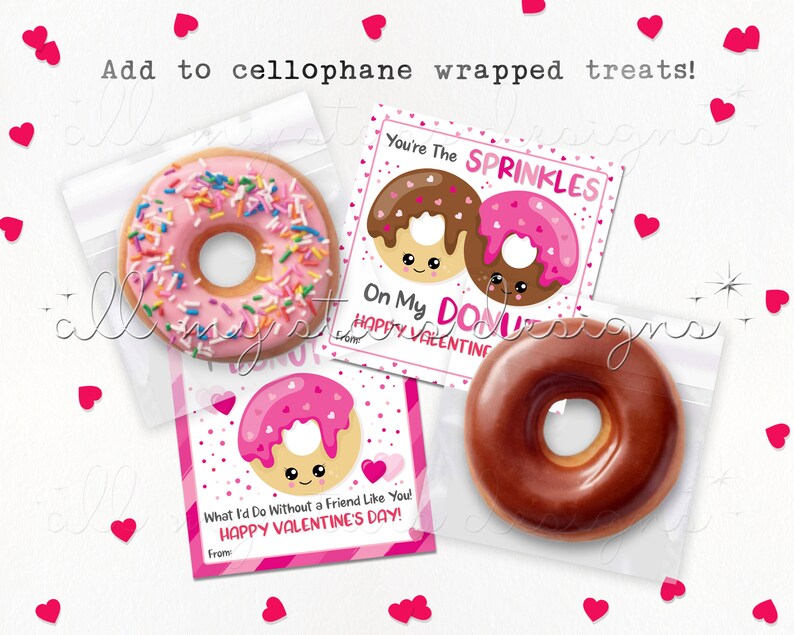 PRINTABLE Cute Donut Valentine Cards Set of 4 Instant | Etsy