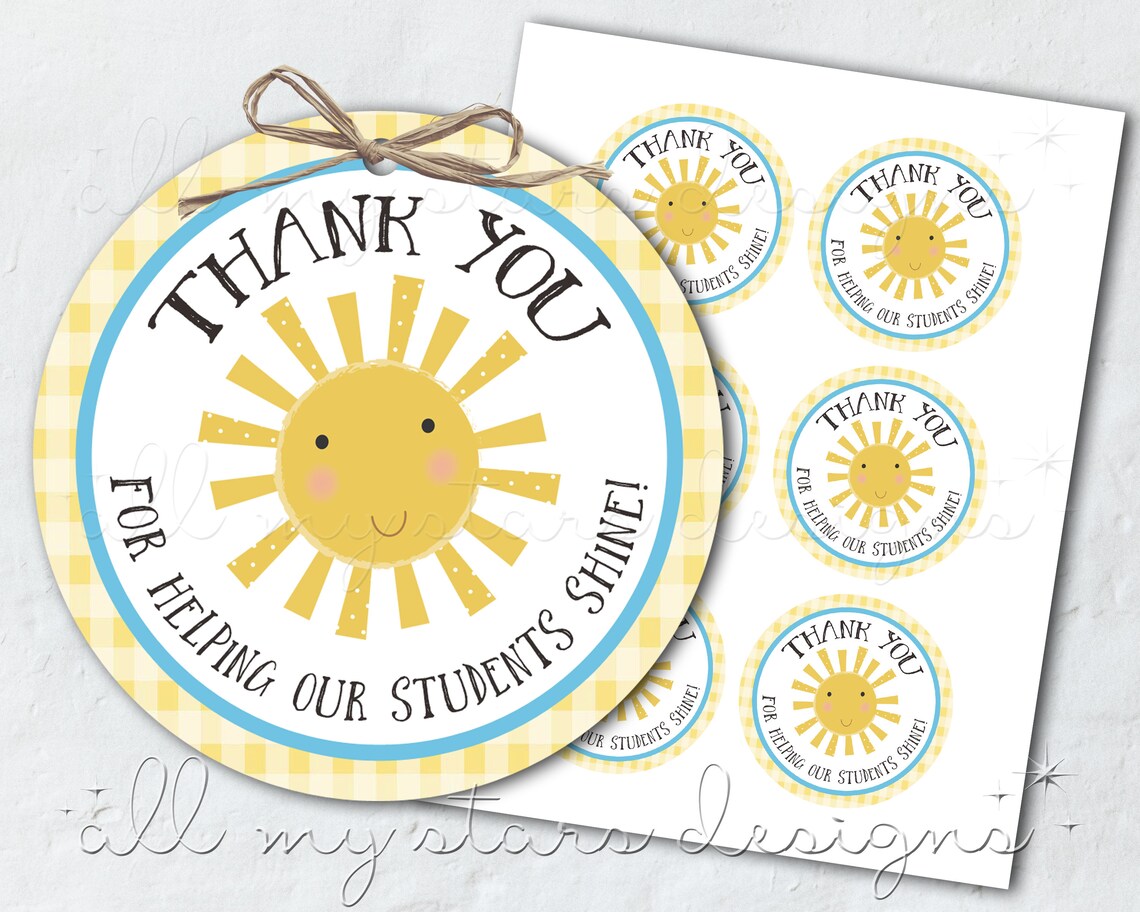 PRINTABLE Thank You for Helping Our Students Shine Sunshine - Etsy