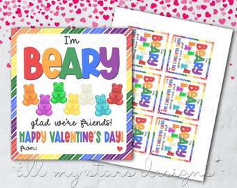 I'm BEARY Glad Watercolor Bear VALENTINE TAG - Etsy