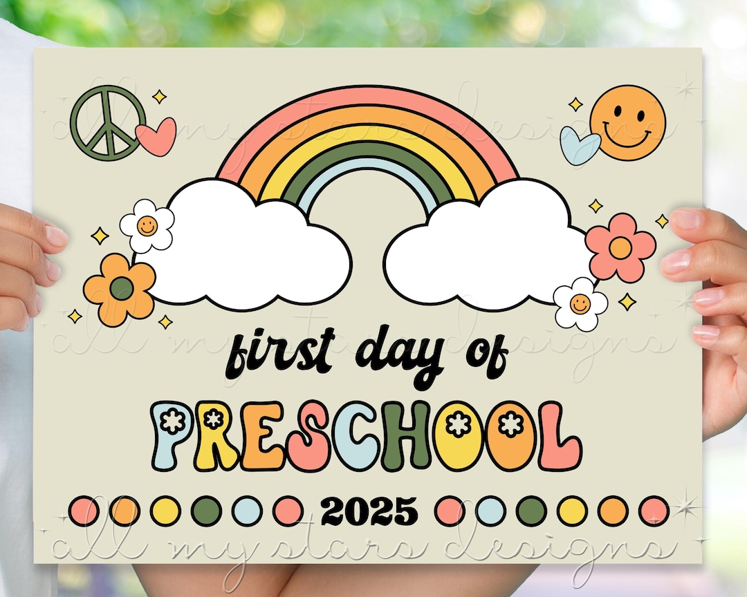 PRINTABLE First Day of Preschool 2025 Retro Rainbow Sign | Instant ...