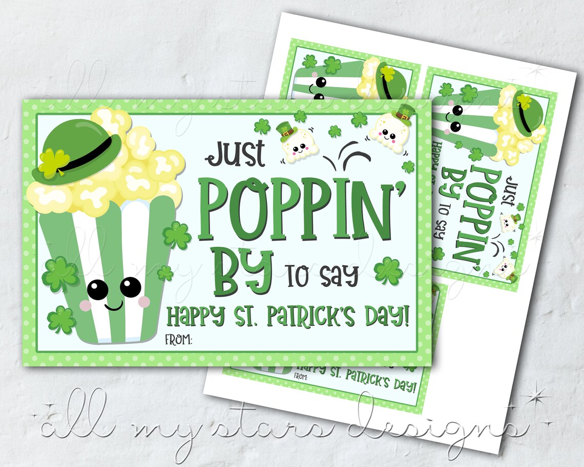 PRINTABLE Just POPPIN' BY to Say Happy St. Patrick's Day! Tag | Instant ...