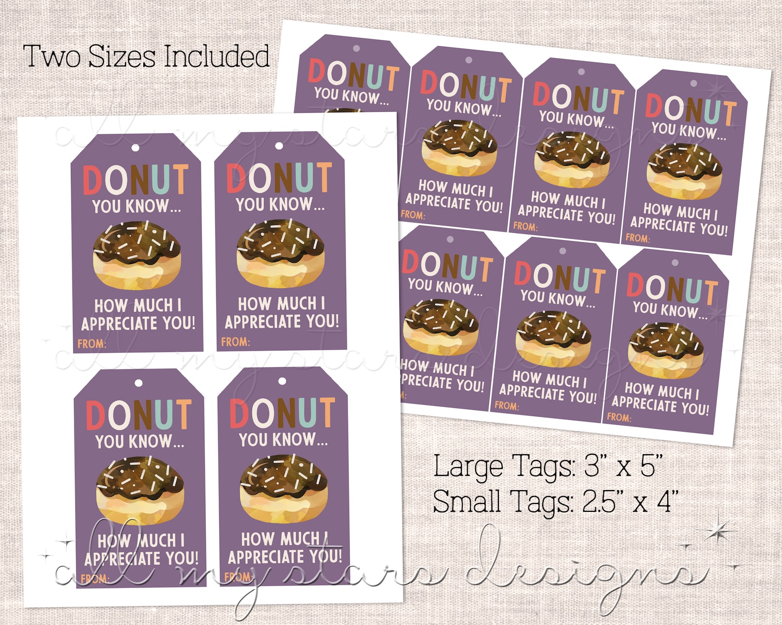 PRINTABLE DONUT You Know How Much I Appreciate You! Tag | Instant ...