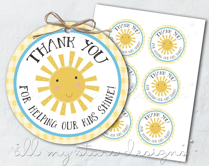 Printable You Shine Like the Sun Sunshine Appreciation Gift Tag for ...