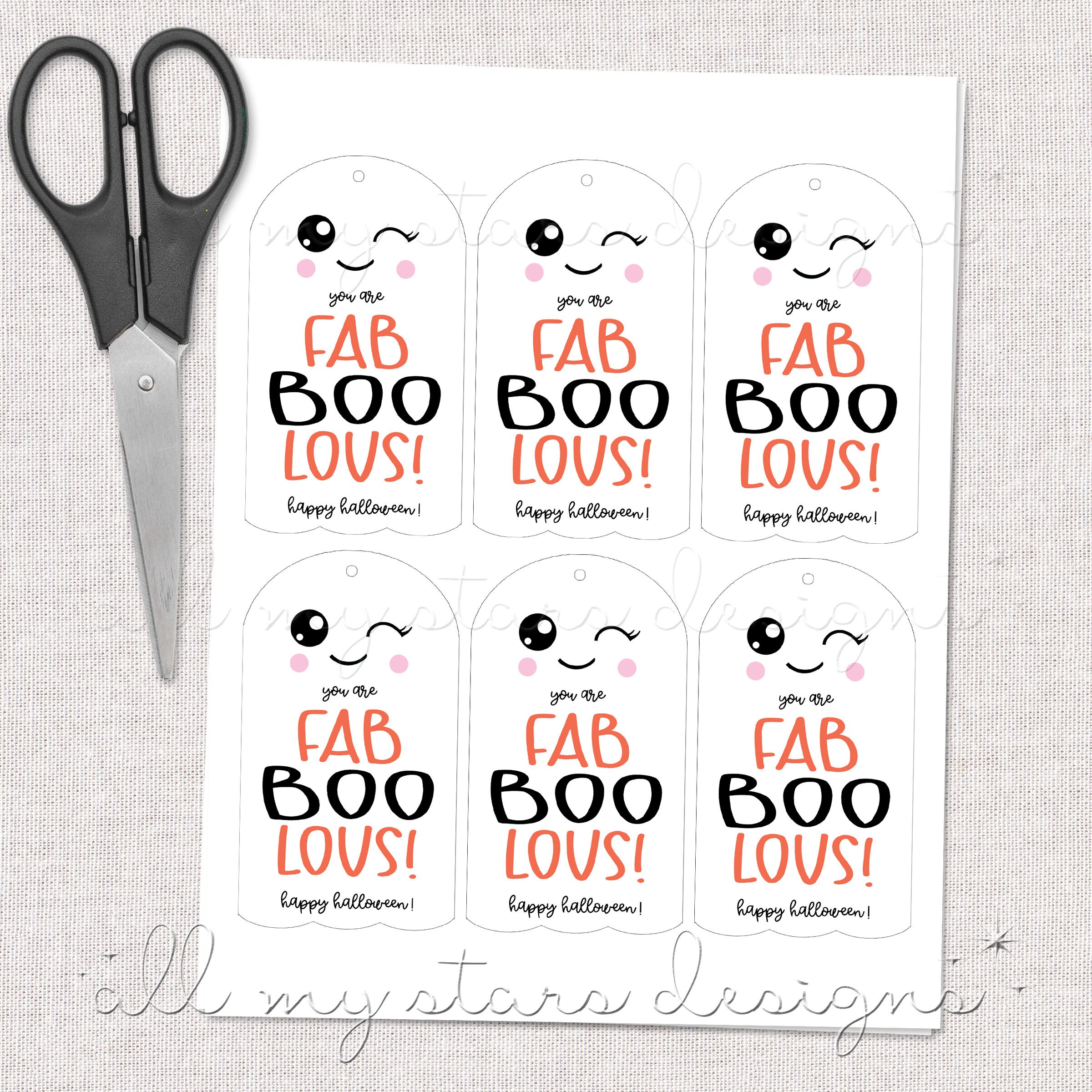 PRINTABLE You Are Fab-boo-lous! Happy Halloween! Cute Ghost Gift Tag ...