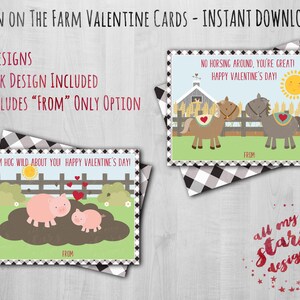 PRINTABLE Farm Valentine Cards - Set of 8 Classroom Valentines ...