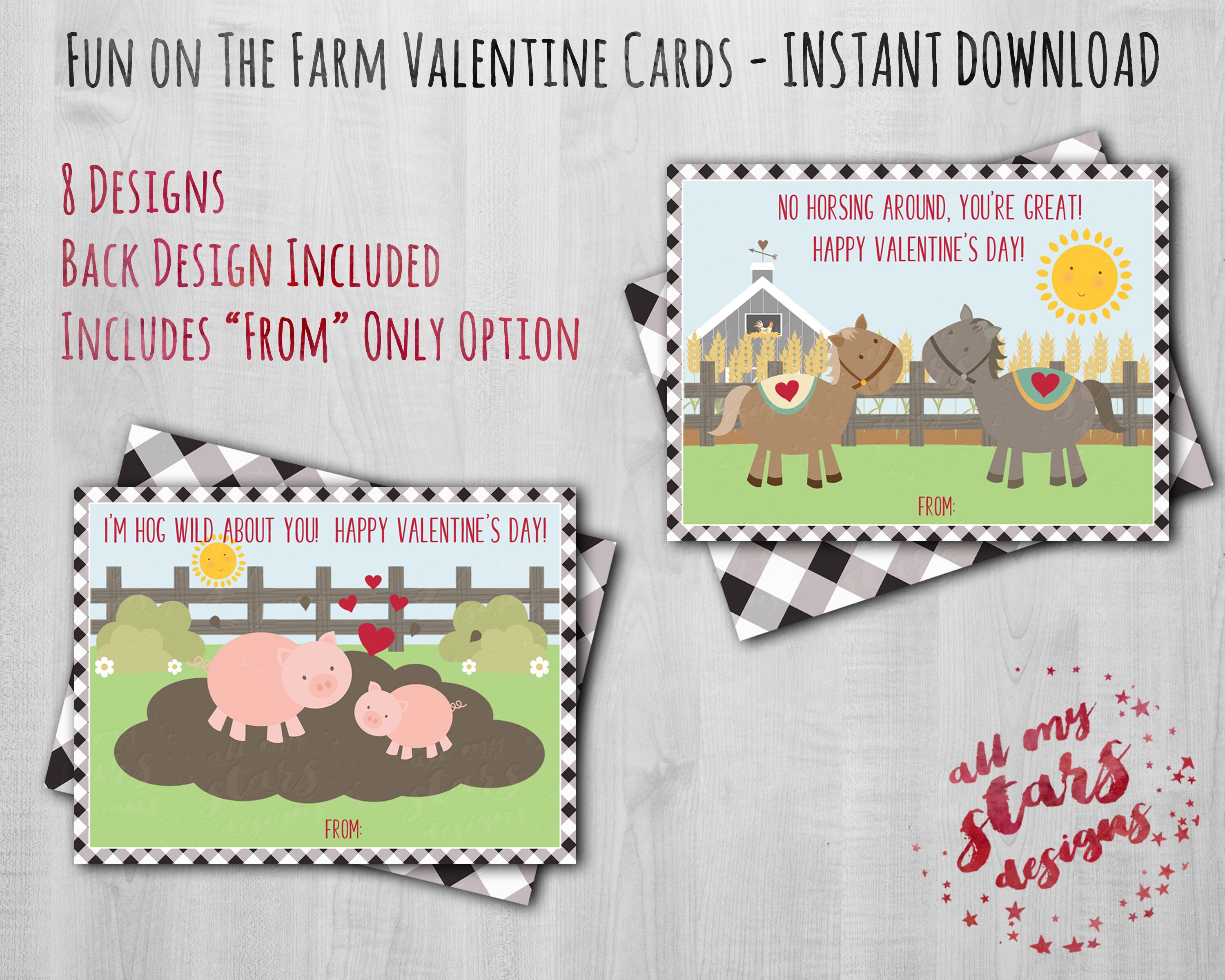 PRINTABLE Farm Valentine Cards Set of 8 Classroom Valentines | Etsy
