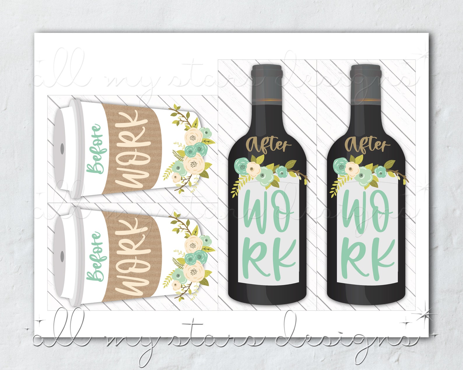 PRINTABLE Before Work After Work Coffee & Wine Tag Set - Etsy