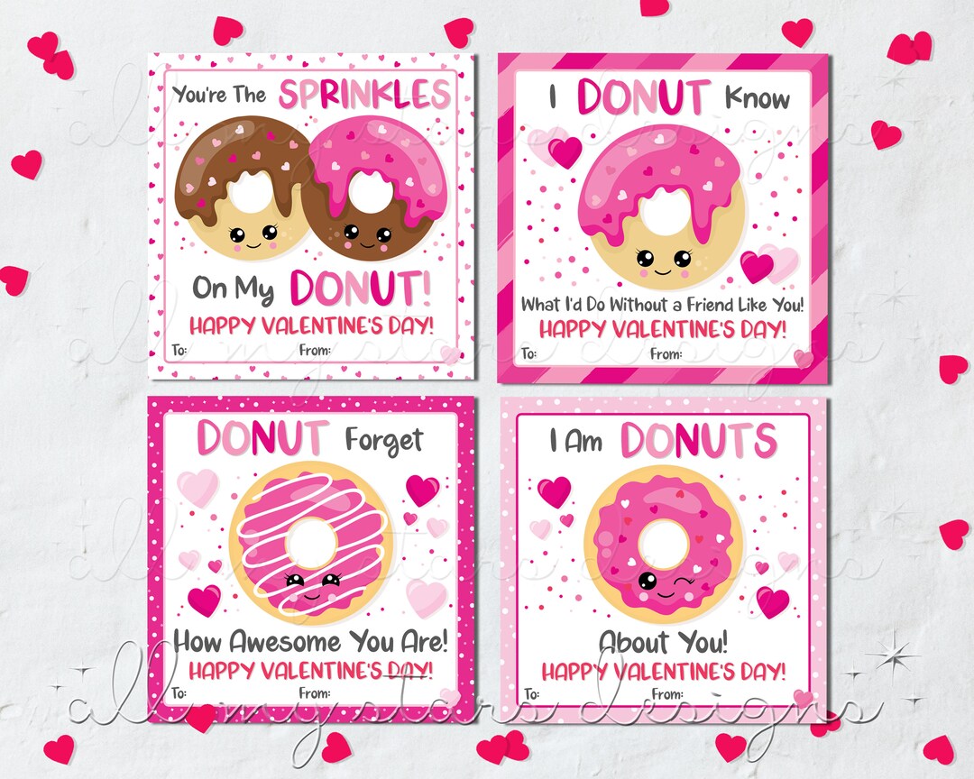 PRINTABLE Cute Donut Valentine Cards - Set of 4 | Instant Download ...