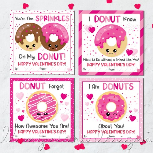 PRINTABLE Cute Donut Valentine Cards Set of 4 Instant - Etsy