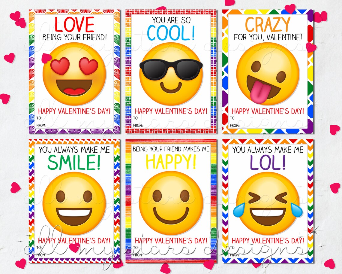 PRINTABLE Cute Emoji Valentine Cards - Set of 6 | Kid's Classroom ...