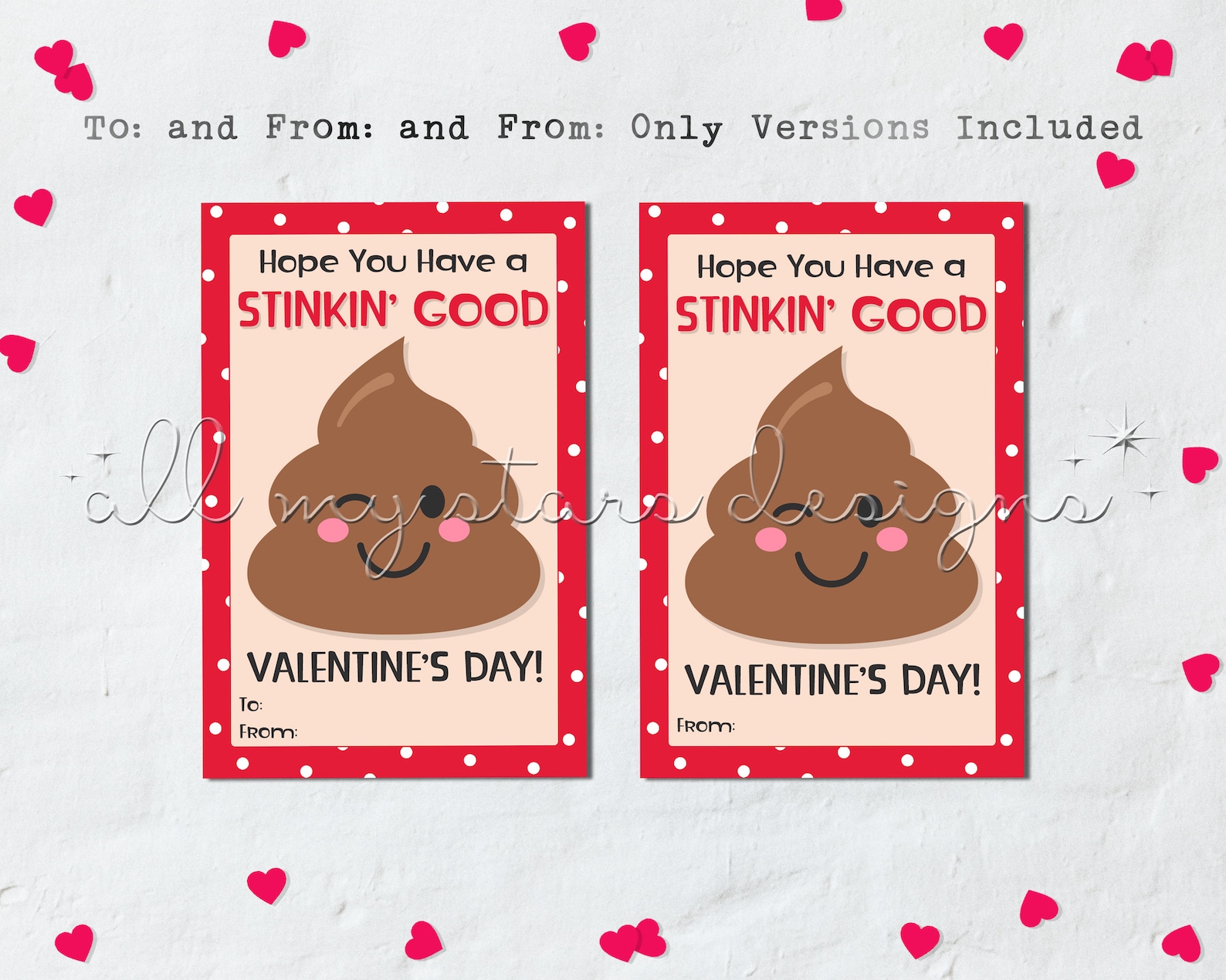 PRINTABLE Cute Poop Emoji Valentine Cards Set of 6 - Etsy