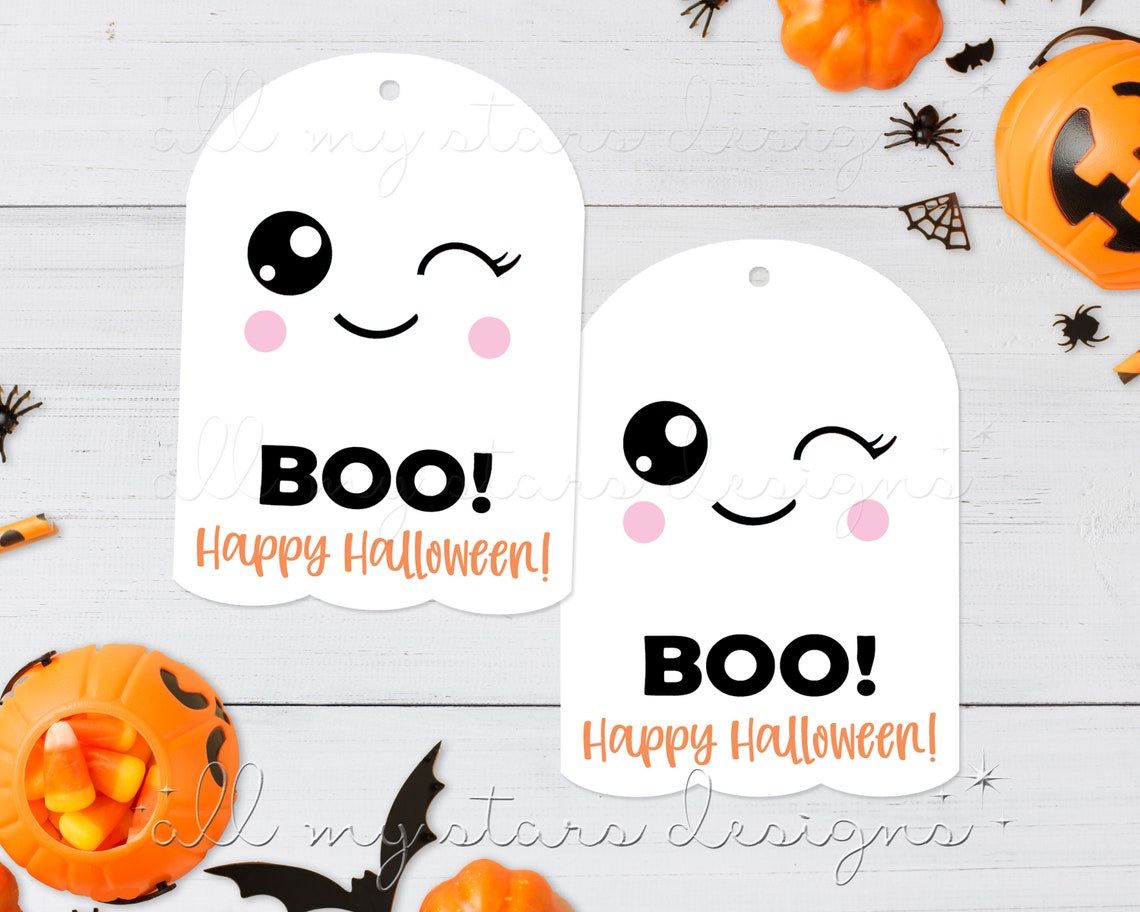 PRINTABLE - BOO! Happy Halloween! Cute Ghost Gift Tag | Instant Download | Halloween Package Tie ...