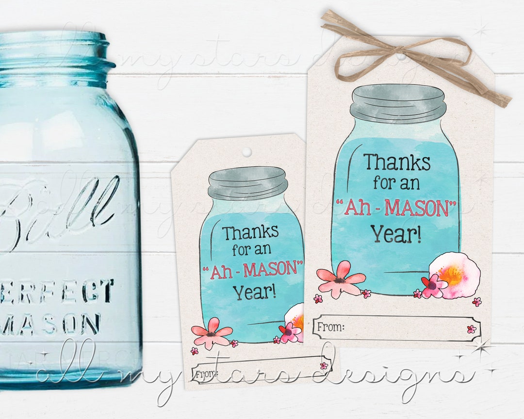 PRINTABLE Thanks for an "ah-mason" Year! Watercolor Blue Jar Tag ...