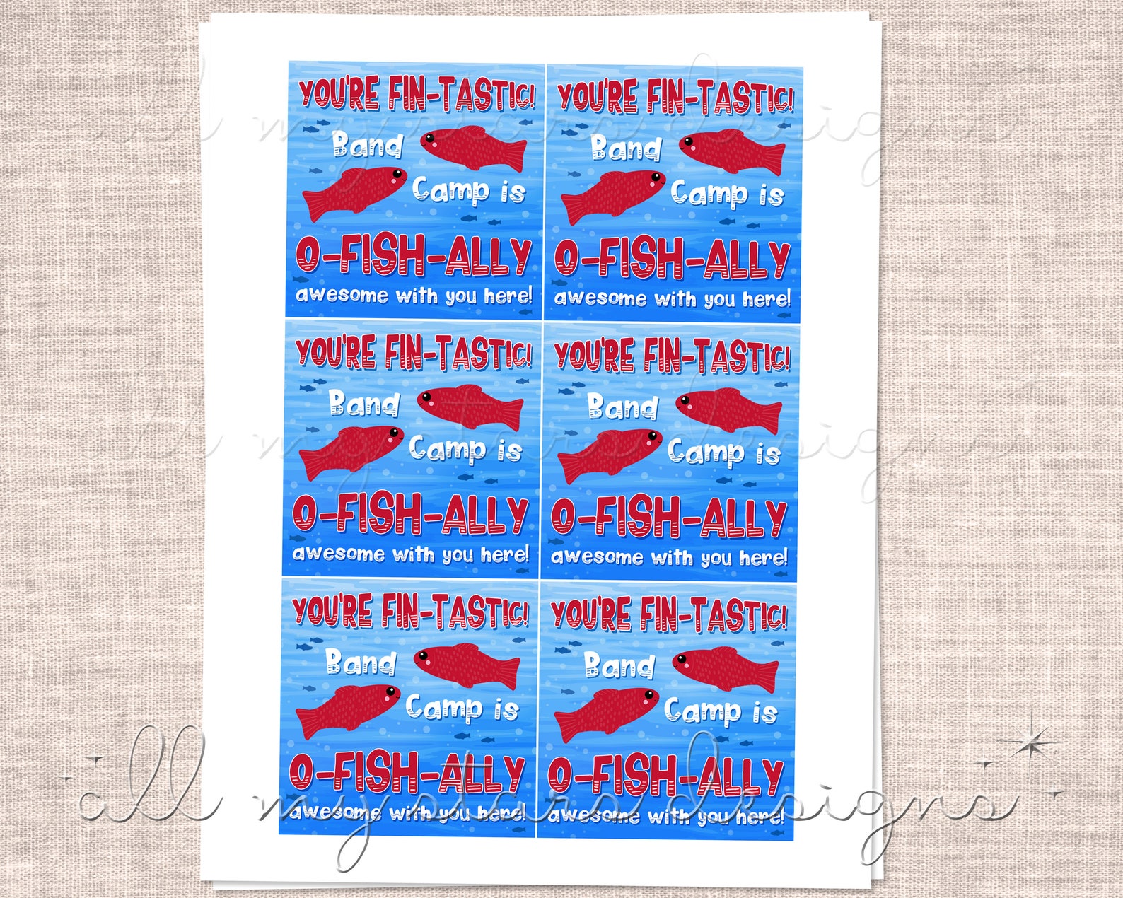PRINTABLE You're FIN-TASTIC! Band Camp is O-fish-ally Awesome With You ...