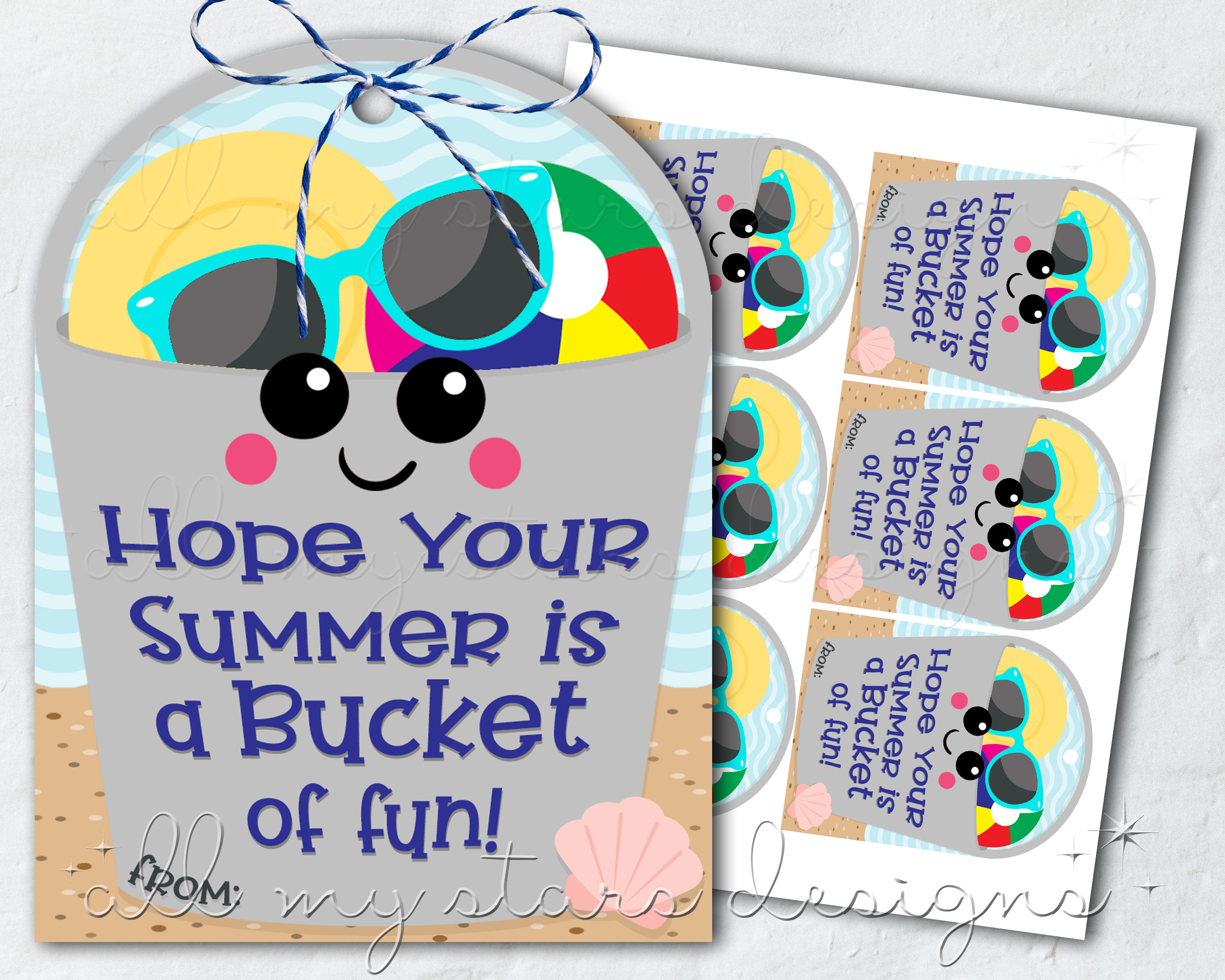 PRINTABLE Hope Your Summer IS a BUCKET of Fun Tag Instant - Etsy