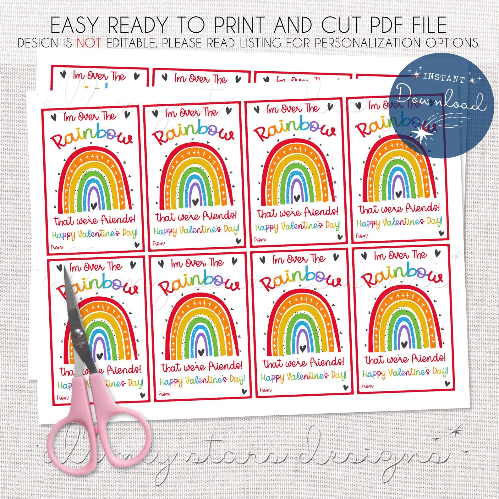 PRINTABLE I'm Over the Rainbow That We're Friends! Happy Valentine's ...