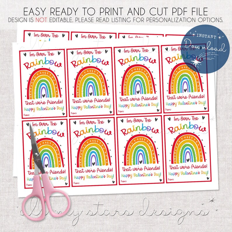 PRINTABLE I'm Over the Rainbow That We're Friends! Happy Valentine's ...