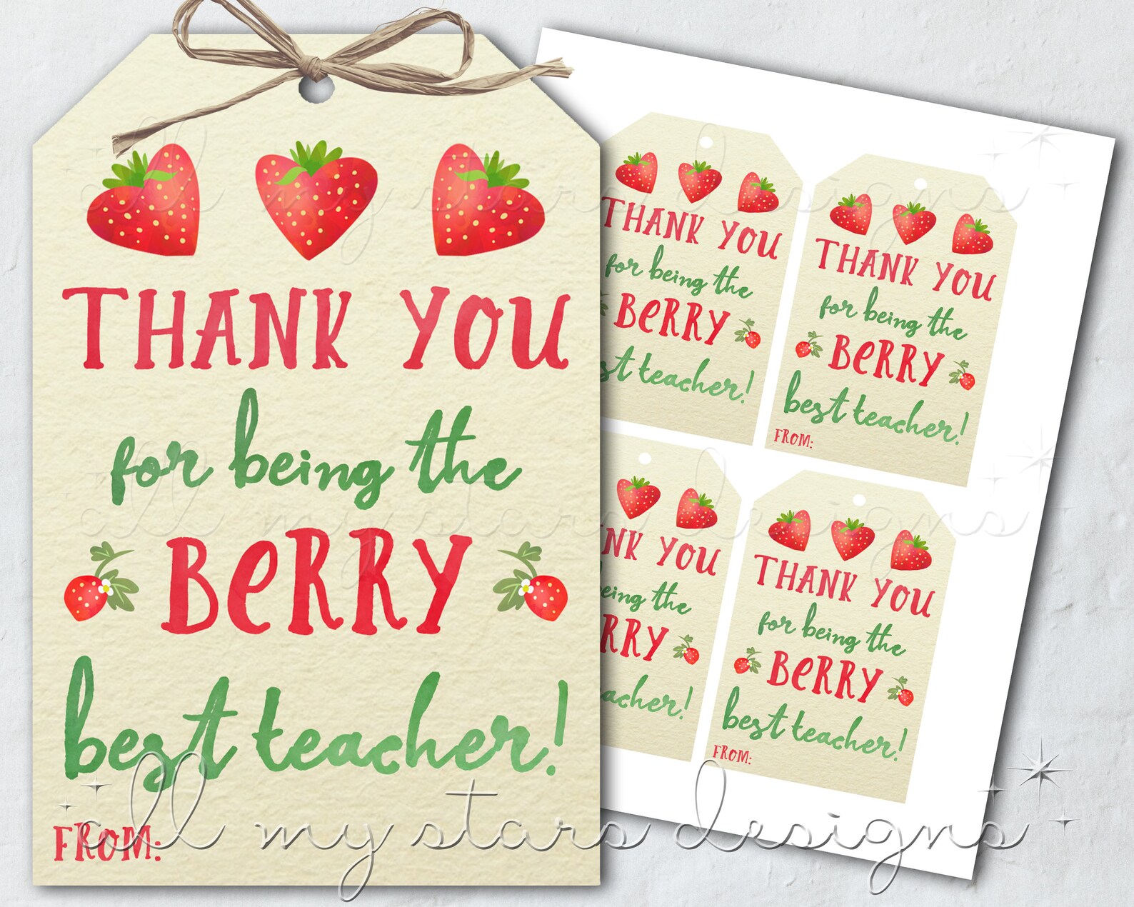 PRINTABLE Thank You for Being the Berry Best Teacher! Tag | Instant ...