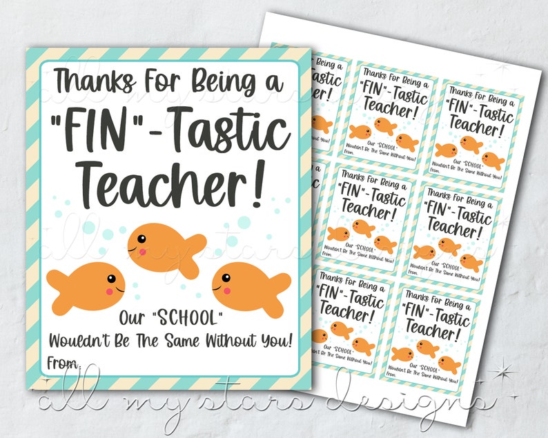 PRINTABLE Thanks for Being a Fin-tastic Teacher Our SCHOOL - Etsy