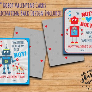 PRINTABLE Robot Valentines Set of 6 Valentine Cards Instant Download ...