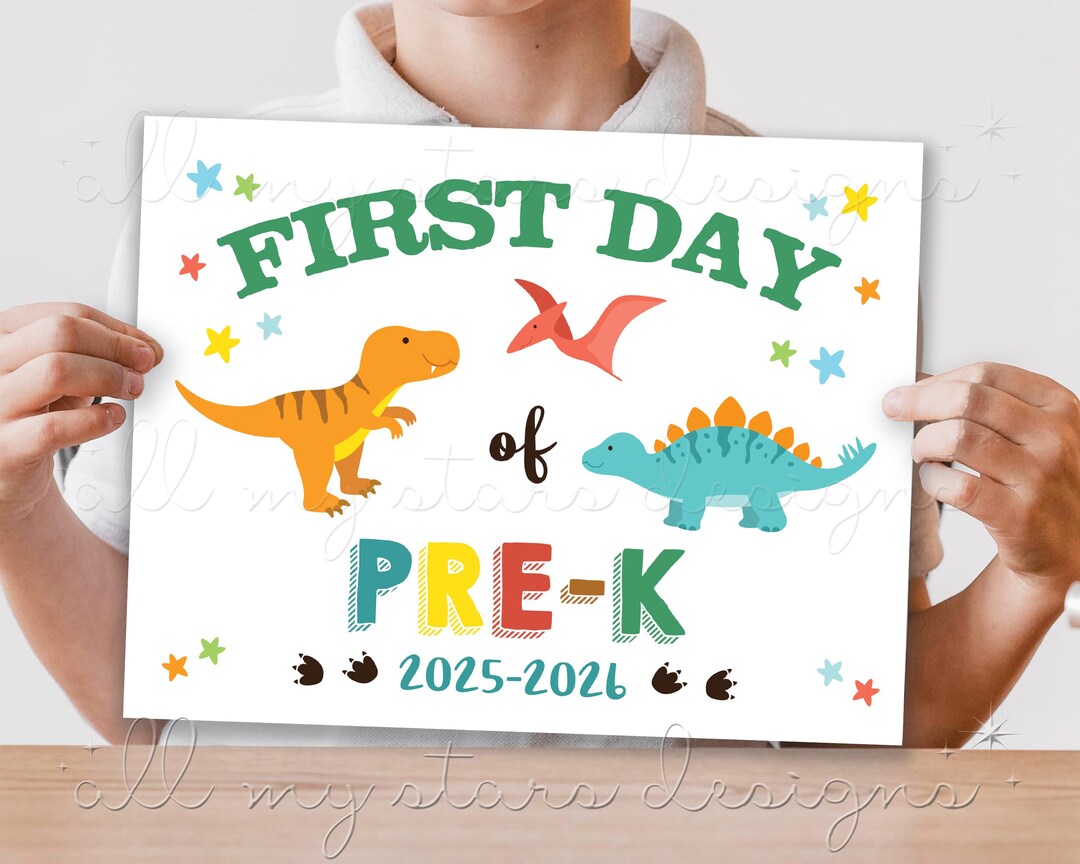 PRINTABLE First Day of Pre-k 2025-2026 Dinosaur Sign | Instant Download ...