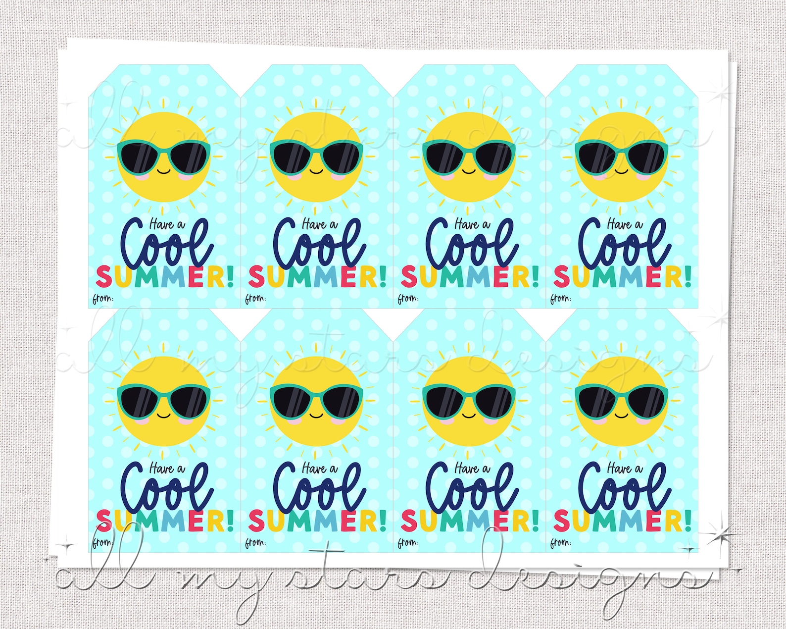 PRINTABLE Have a COOL Summer Happy Sun Sunglasses Tag Instant Download ...