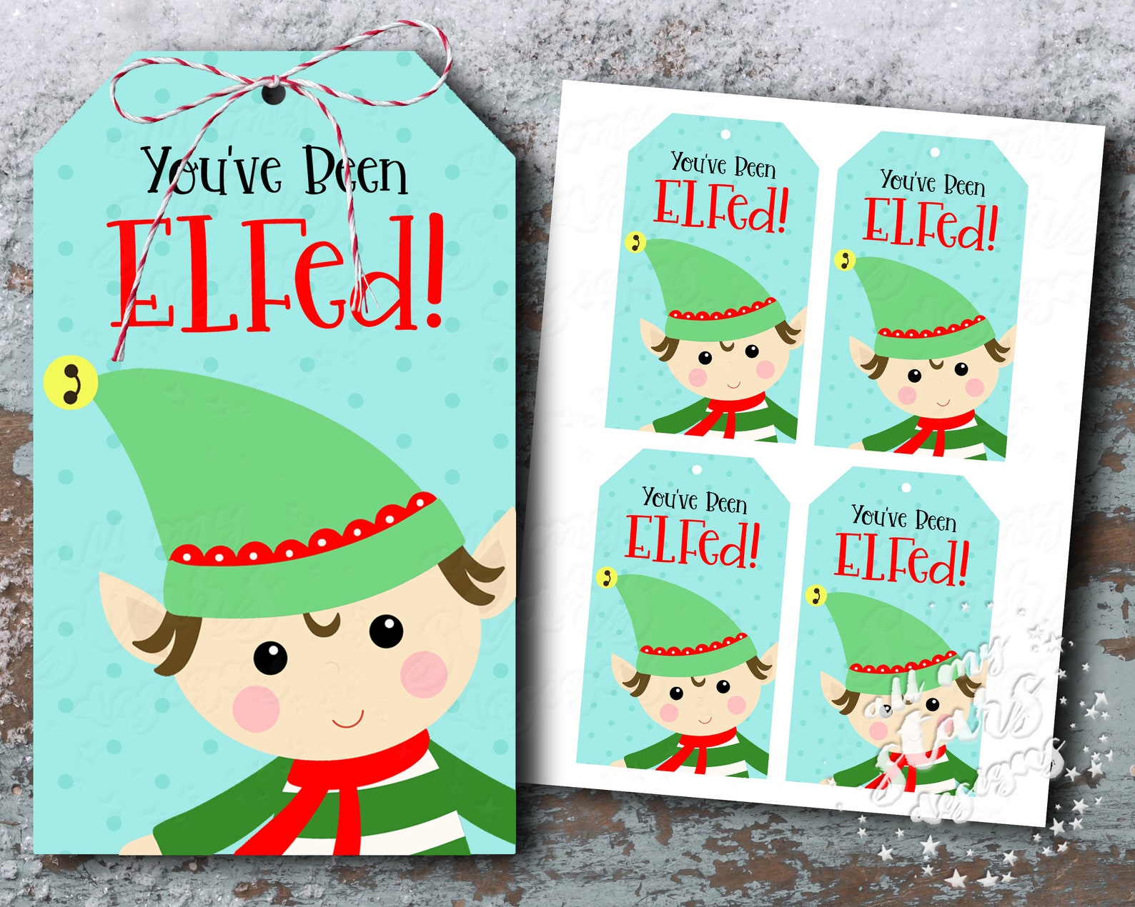 PRINTABLE You've Been Elfed Cute Elf Gift Tag Instant - Etsy