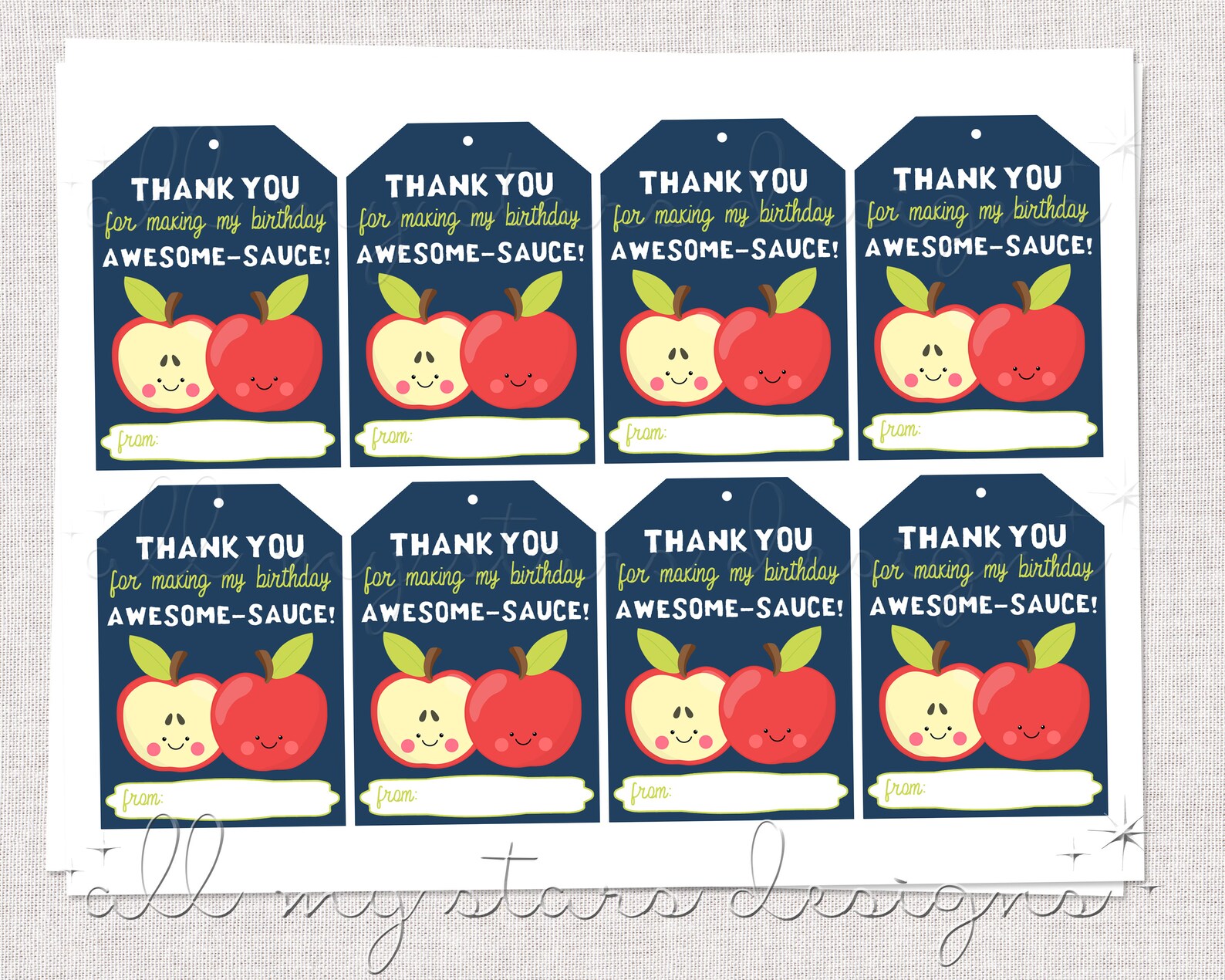 PRINTABLE Thank You for Making My Birthday Awesome-sauce! Applesauce ...