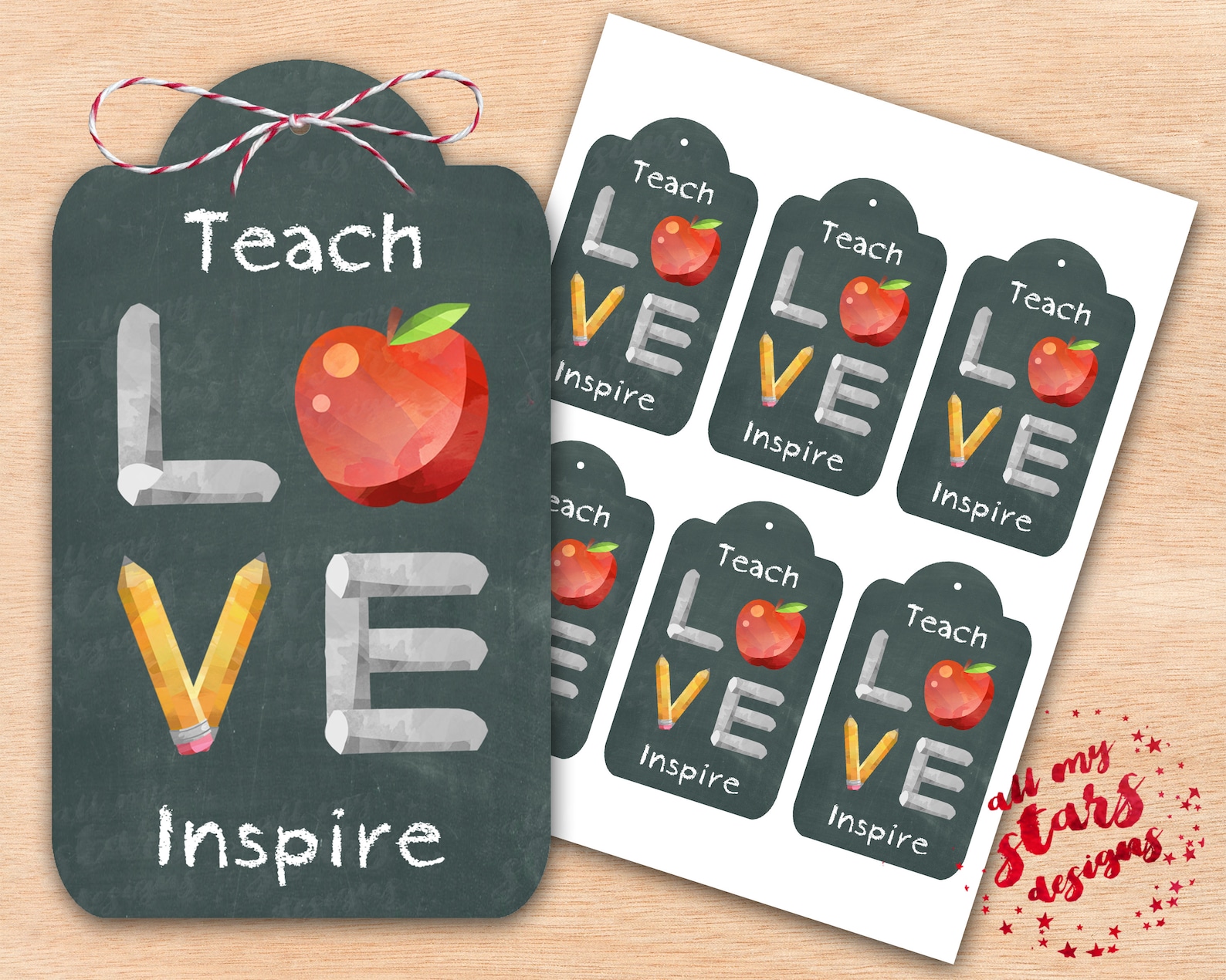 PRINTABLE Teach LOVE Inspire Chalkboard Tag Instant | Etsy