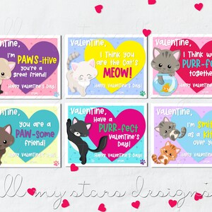 PRINTABLE Cute Cats & Kittens Valentine Cards - Set of 6 Kid's ...