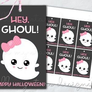 PRINTABLE Hey Ghoul Happy Halloween Cute Ghost Gift Tag - Etsy