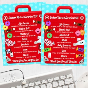 PRINTABLE School Nurse Survival Kit Tags | Instant Download | Nurse ...