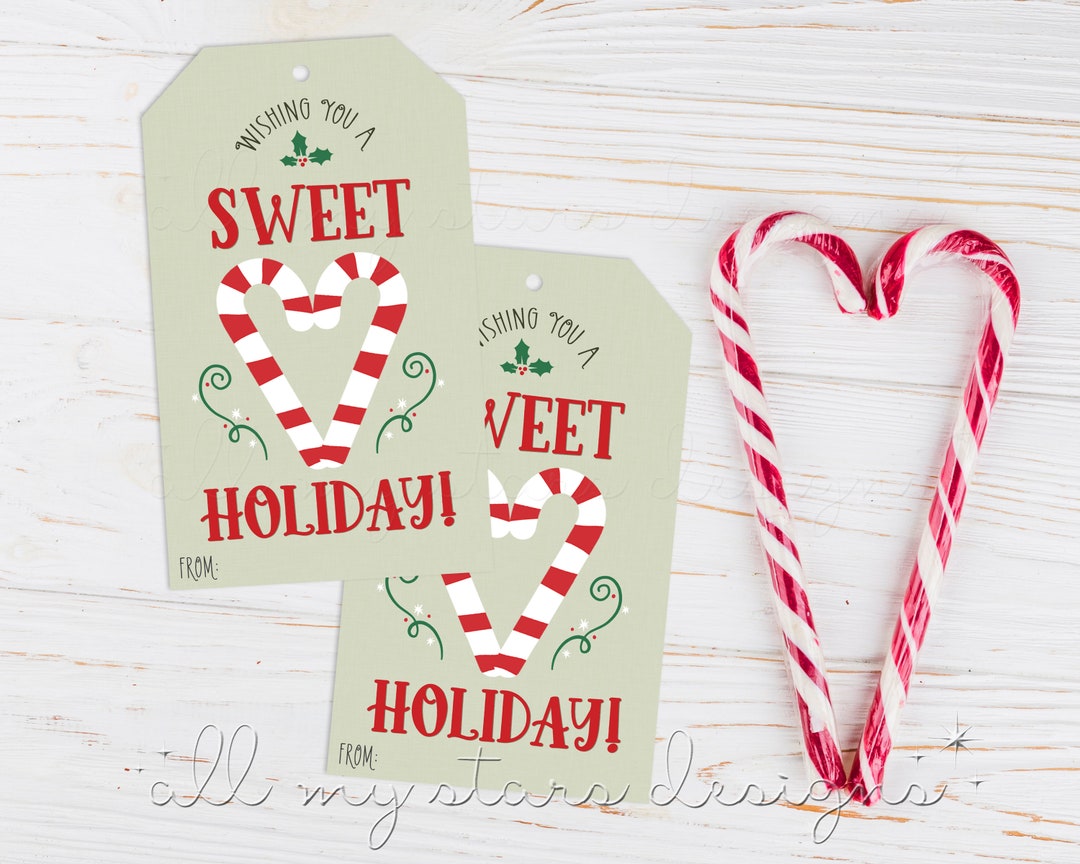 PRINTABLE Wishing You a SWEET Holiday! Candy Cane Heart Tag | Instant ...
