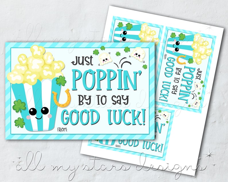 Printable Just POPPIN' by to Say GOOD LUCK Tag Instant - Etsy