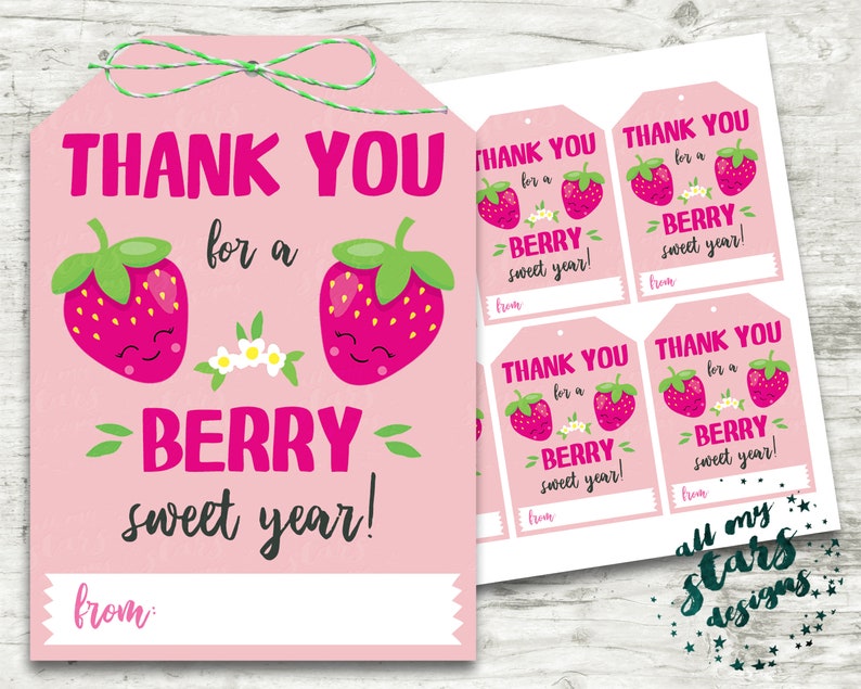 PRINTABLE Thank You for a BERRY Sweet Year Tag Instant | Etsy