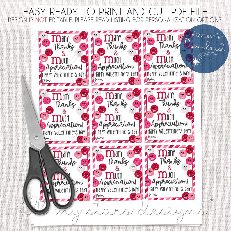 PRINTABLE M-any Thanks and M-uch Appreciation! Happy Valentine's Day! M ...