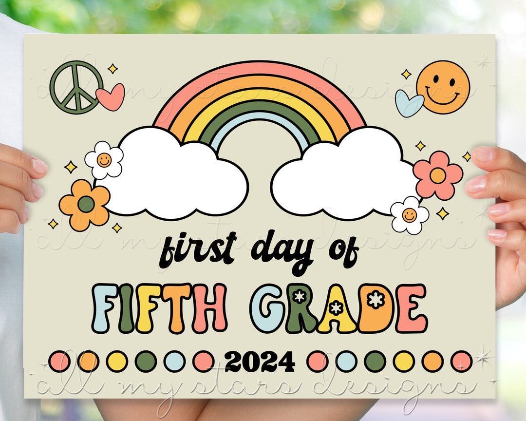 PRINTABLE First Day of Fifth Grade 2024 Retro Rainbow Sign Instant ...