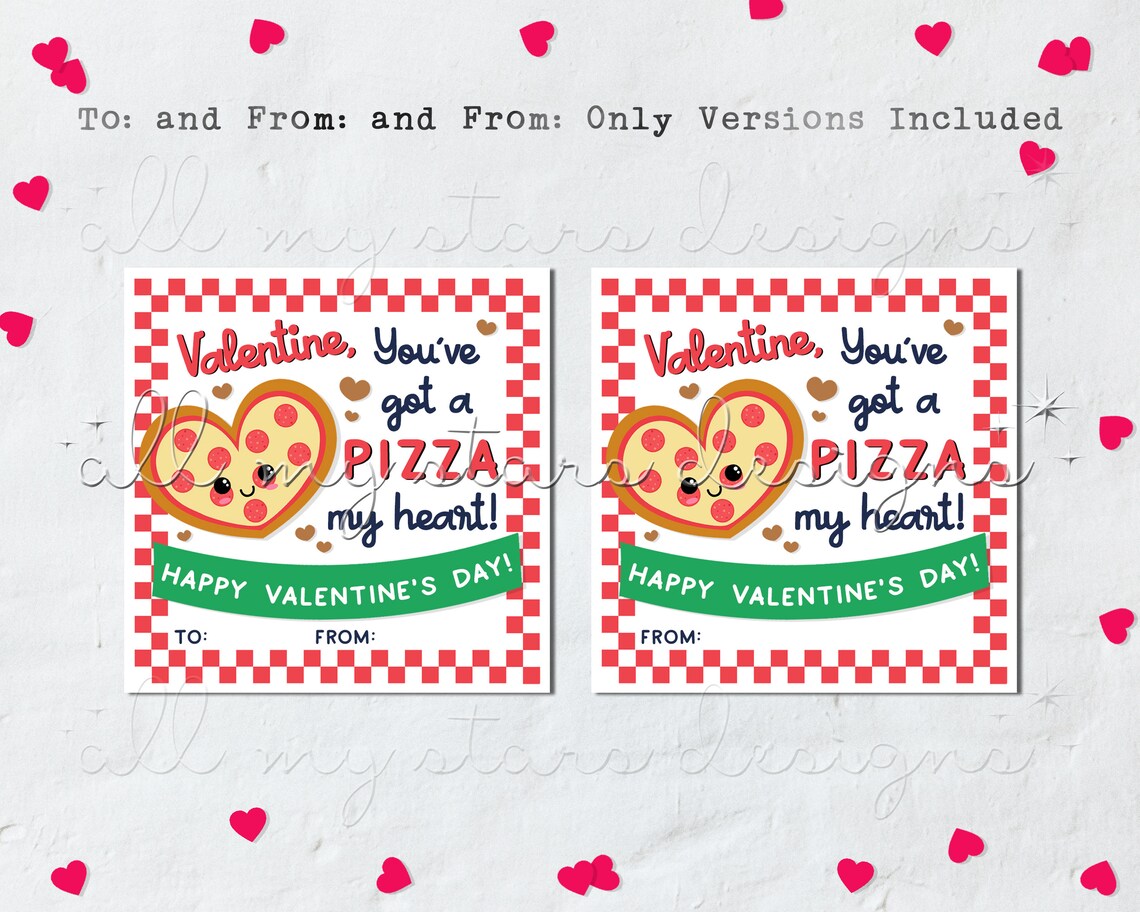 PRINTABLE Cute Pizza Valentine Cards Set of 4 Instant | Etsy