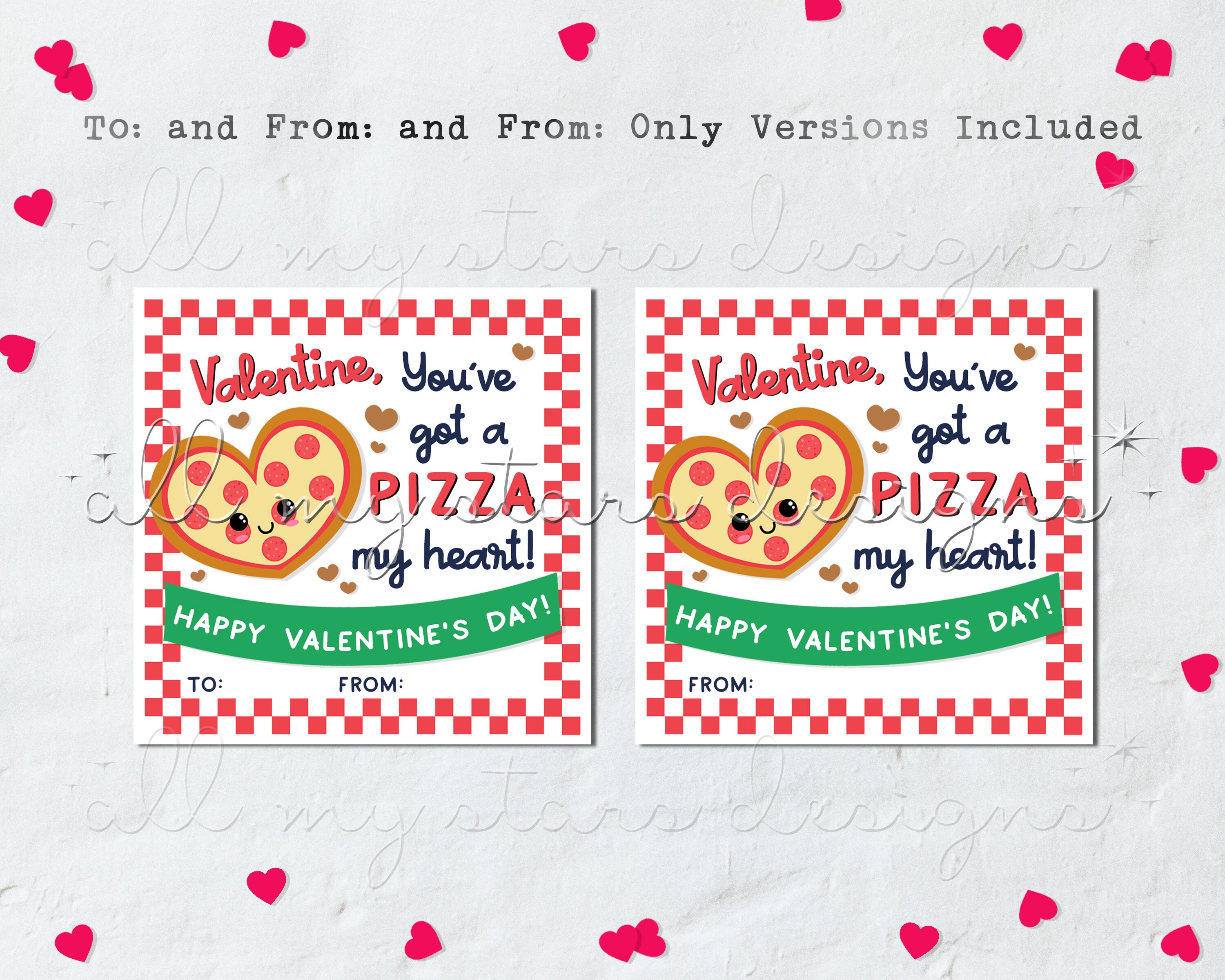 PRINTABLE Cute Pizza Valentine Cards Set of 4 Instant - Etsy Canada