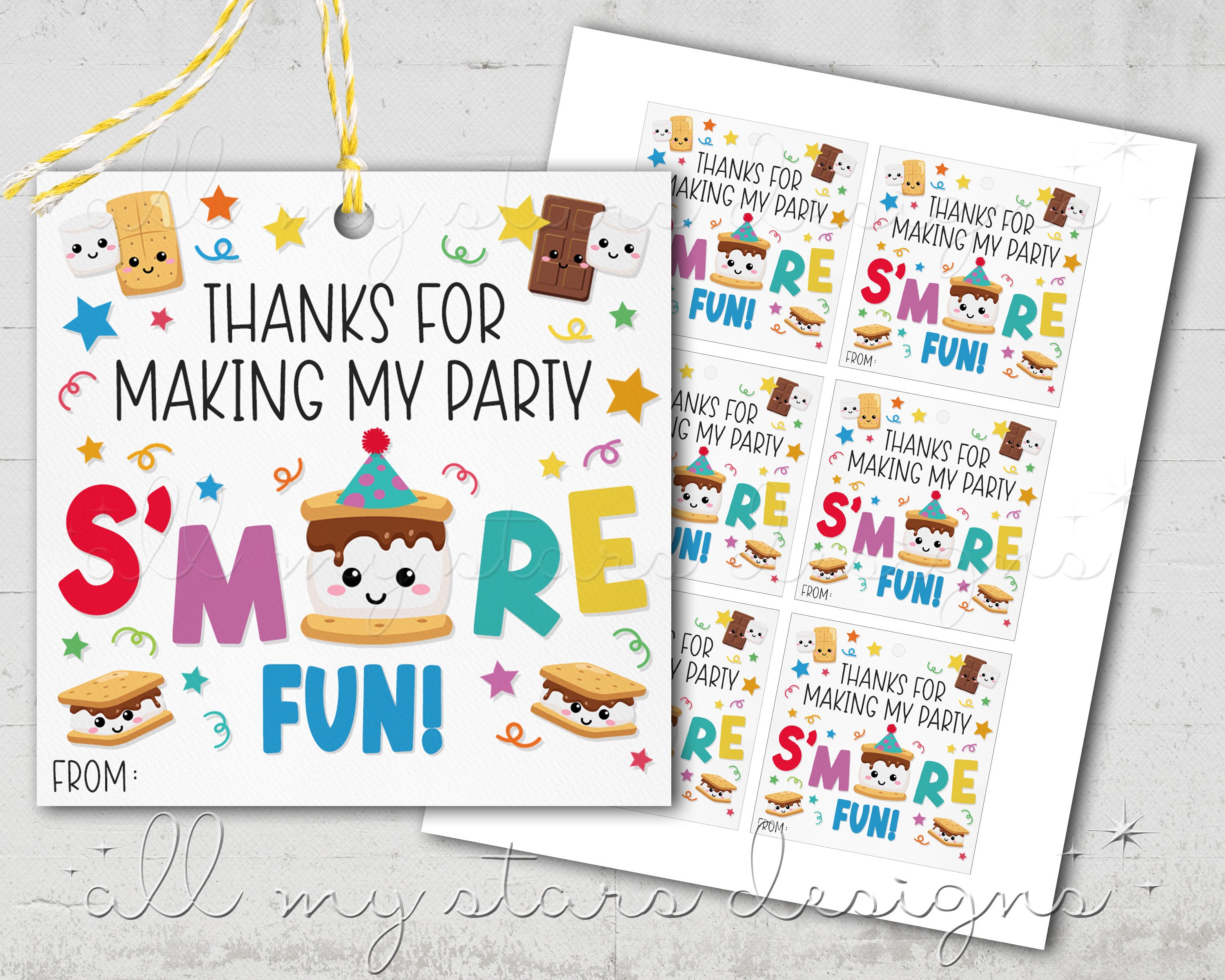 PRINTABLE Thanks for Making My Party S'MORE Fun! Birthday Favor Tag ...