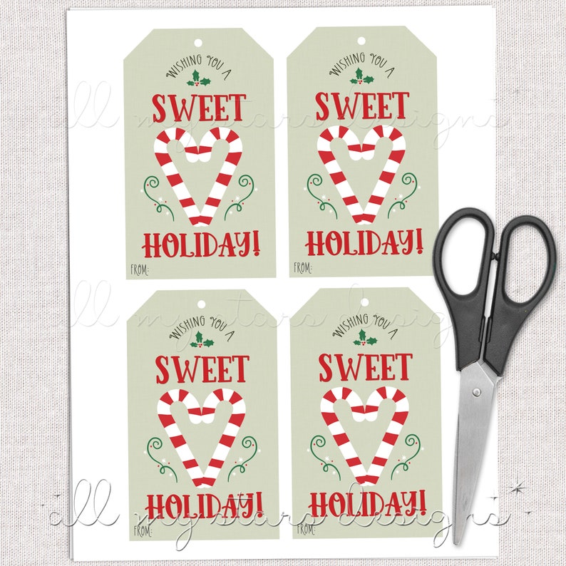 PRINTABLE Wishing You a SWEET Holiday! Candy Cane Heart Tag | Instant ...