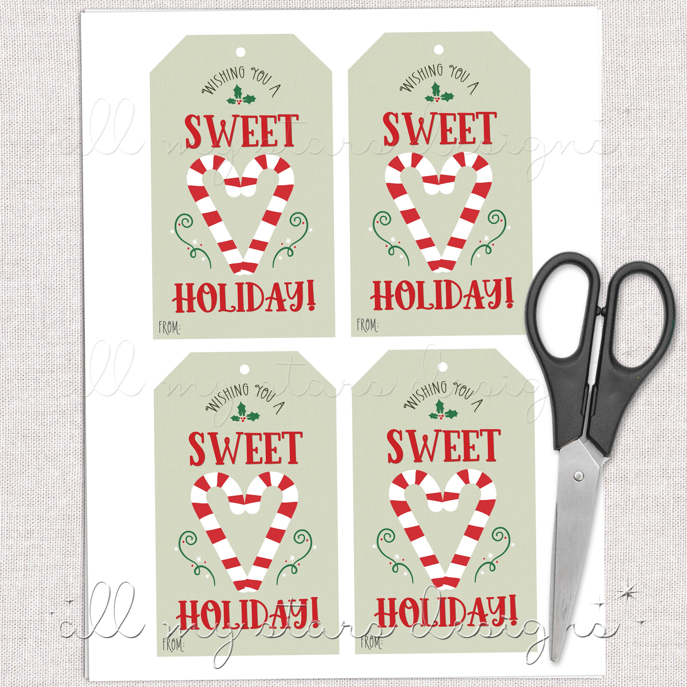 PRINTABLE Wishing You a SWEET Holiday! Candy Cane Heart Tag | Instant ...