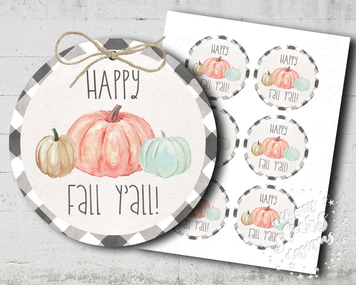 PRINTABLE Happy Fall Y'all Watercolor Pumpkin Gift Tag - Etsy