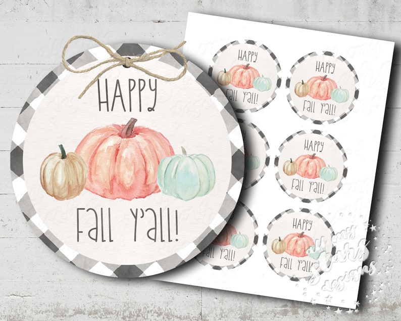 PRINTABLE Happy Fall Y'all! Watercolor Pumpkin Gift Tag | Instant ...