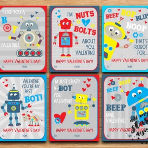 PRINTABLE Robot Valentines Set of 6 Valentine Cards Instant Download ...