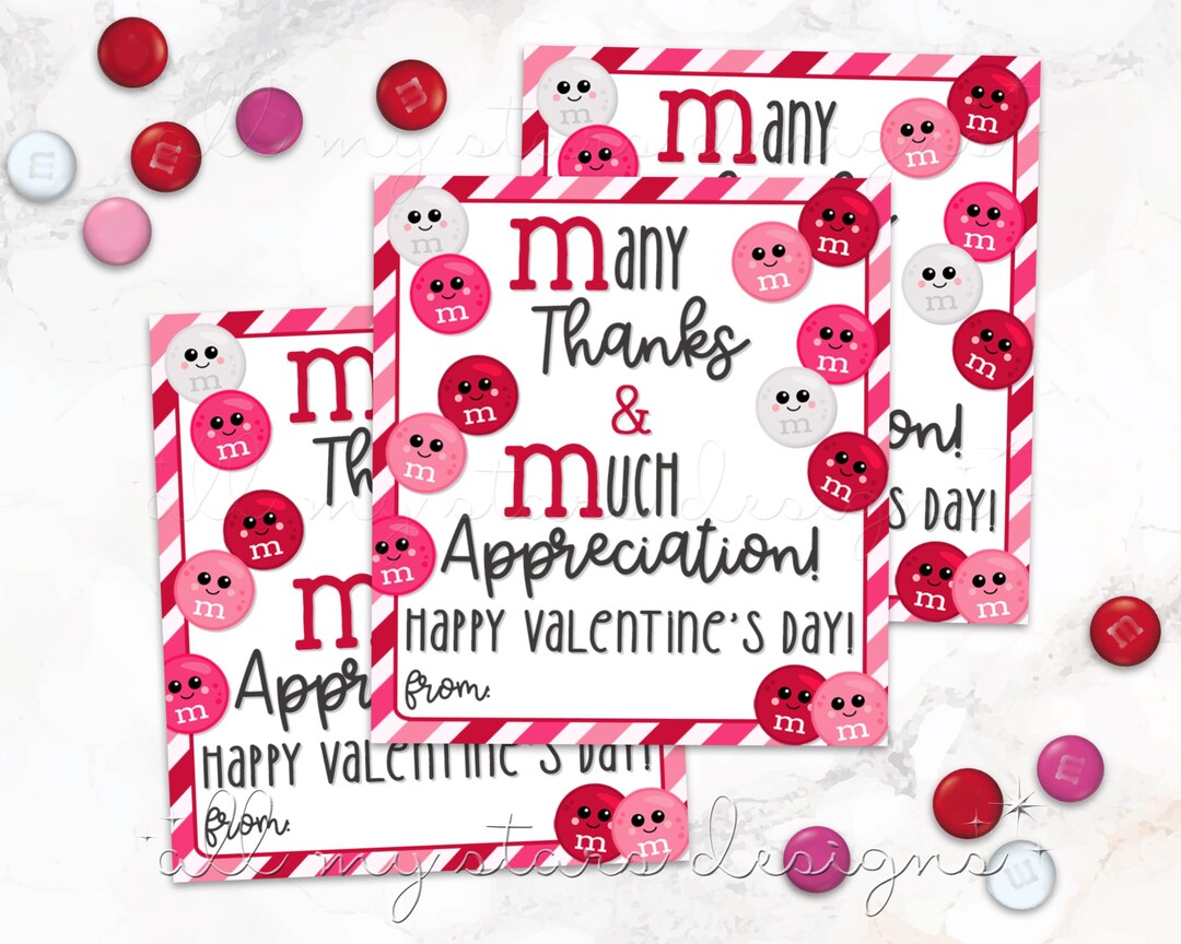 PRINTABLE M-any Thanks and M-uch Appreciation! Happy Valentine's Day! M ...