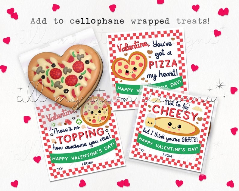 PRINTABLE Cute Pizza Valentine Cards Set of 4 Instant | Etsy