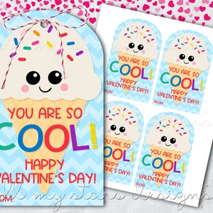 PRINTABLE You Are so COOL Happy Valentine's Day Ice Cream Tag Instant ...