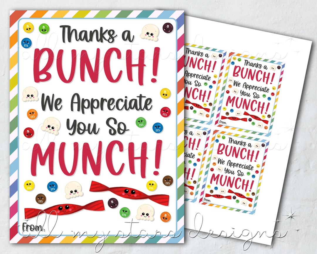PRINTABLE Thanks a BUNCH! We Appreciate You so MUNCH! Tag | Instant ...