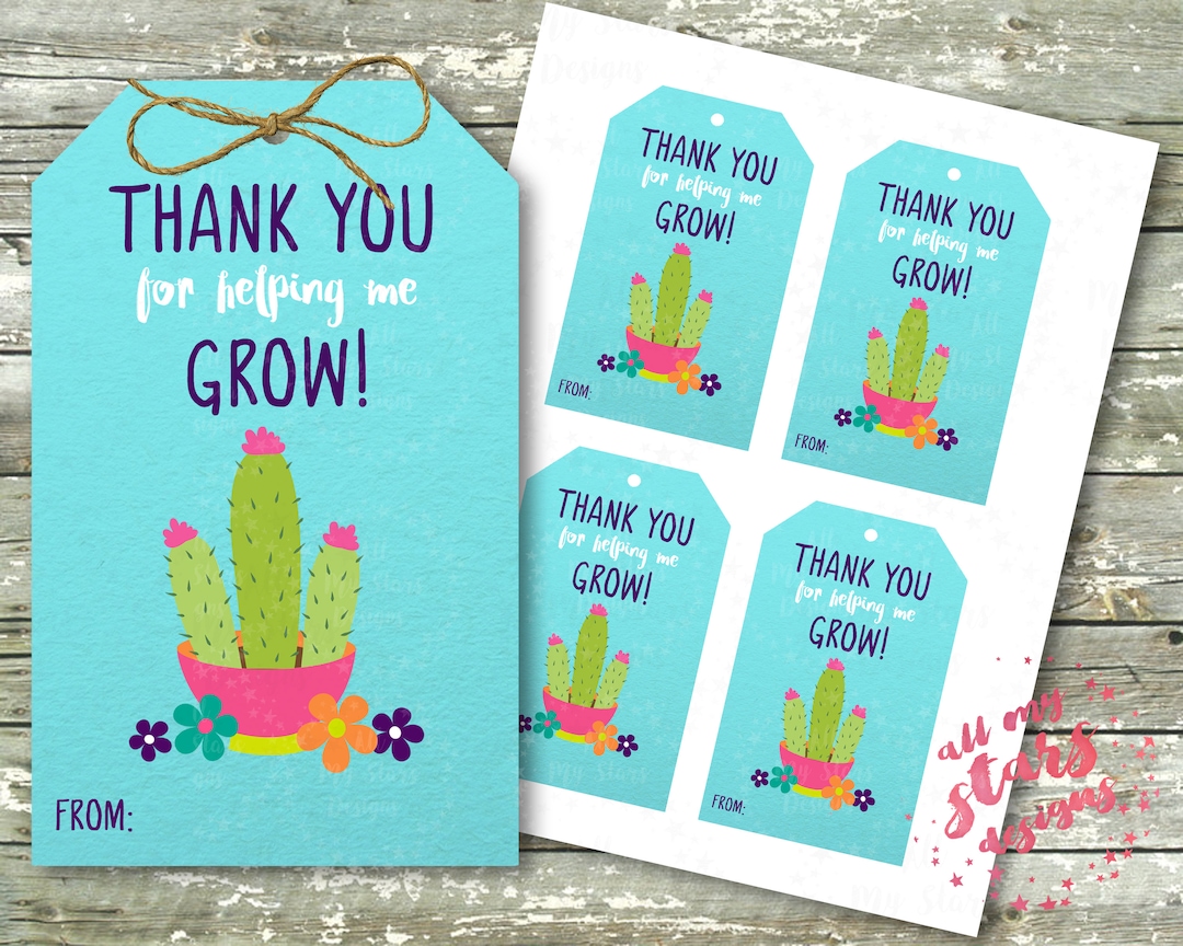 PRINTABLE Thank You for Helping Me Grow! Cactus Tag | Instant Download ...